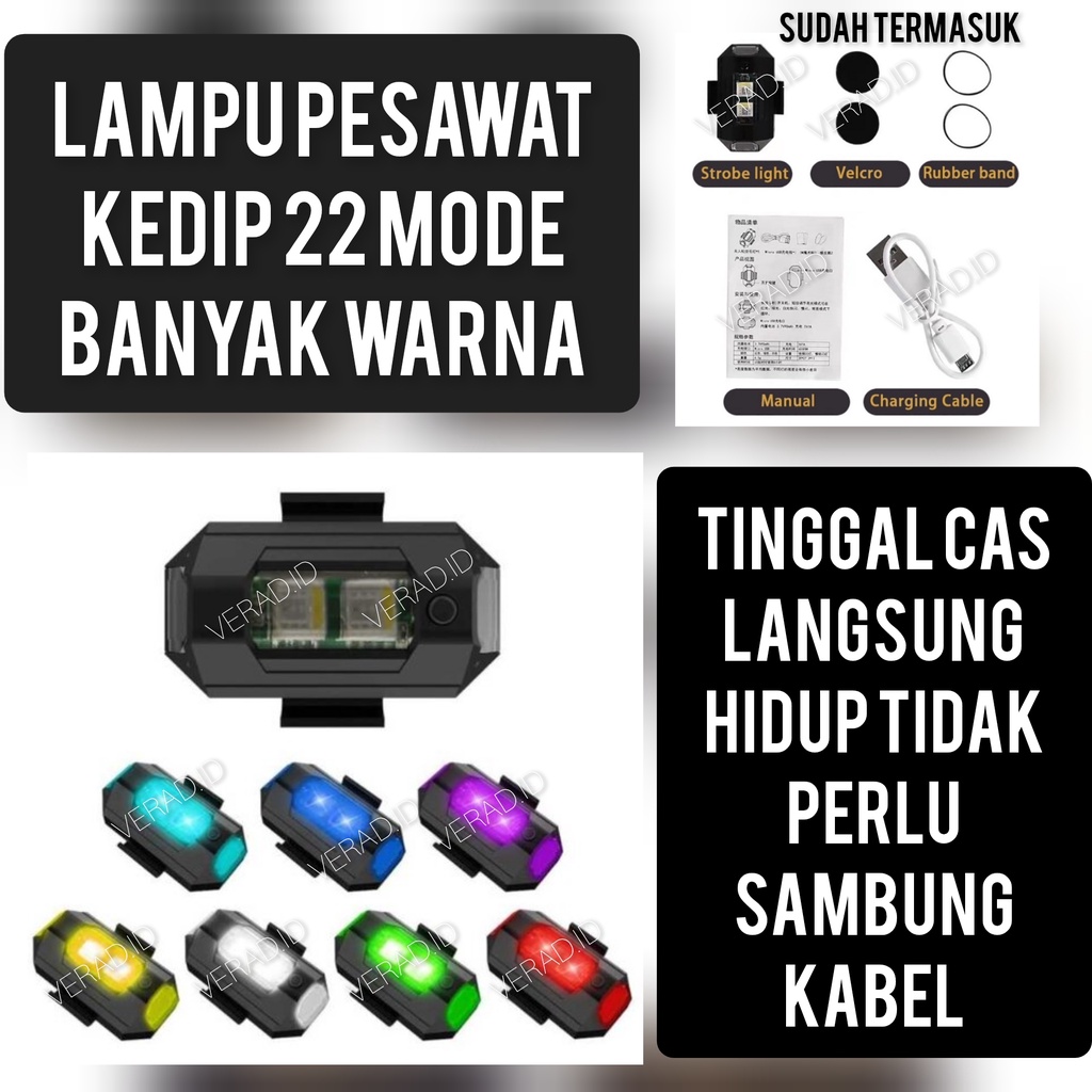 Jual LAMPU LED MOTOR SEPEDA KEDIP PESAWAT FLASH TANPA KABEL RGB WARNA ...