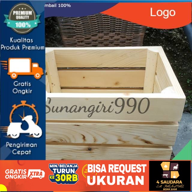 Jual WOODEN CRATE 35X25X20 WOOD BOX PETI KAYU KOTAK KAYU DEKORASI ...