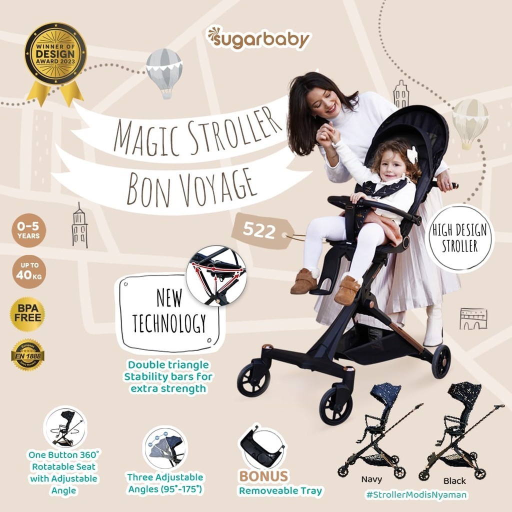 Jual Sugar Baby Magic Stroller Bon Voyage 522 (Kereta Dorong Bayi ...