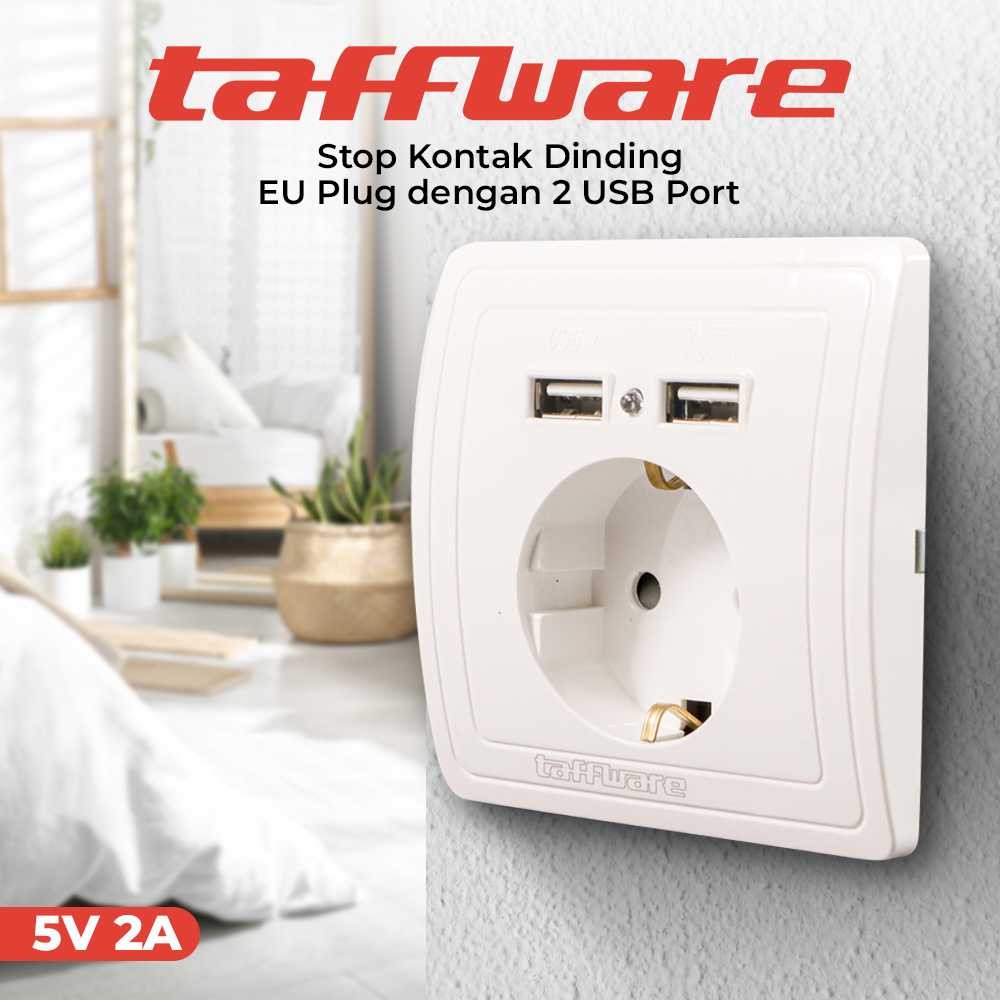 Jual Stop Kontak Dinding EU Plug dengan 2 USB Port - SCN2 Taffware | Shopee Indonesia