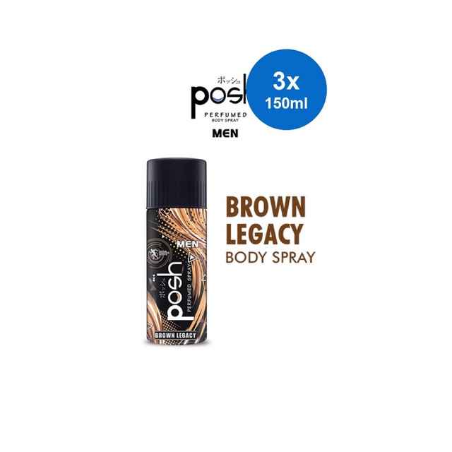 Jual POSH Men Body Spray Cologne Brown Legacy Botol 3 x 150 ml | Shopee ...