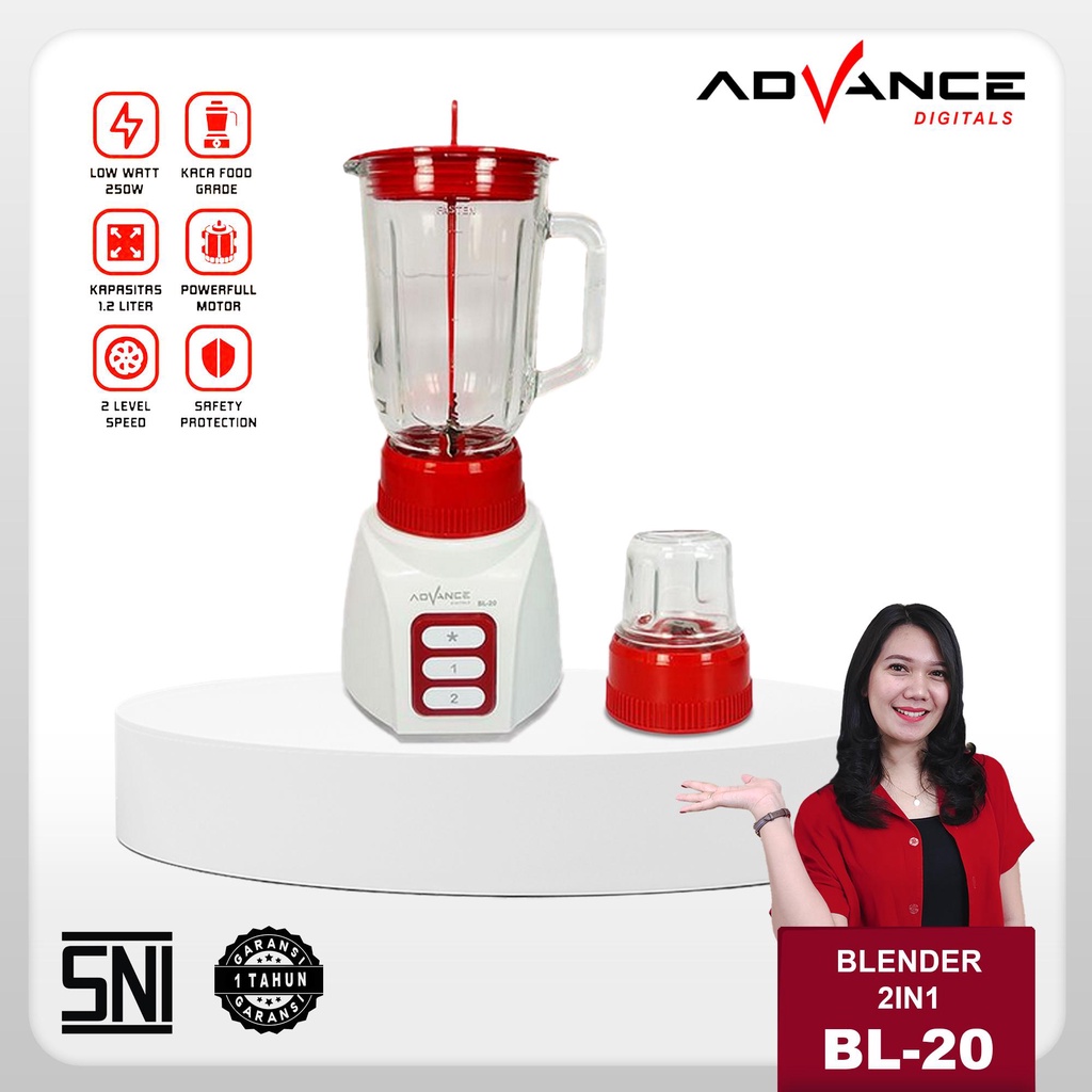 Jual Advance BL-20 Blender Kaca Listrik Kapasitas 1.2 Liter Kecepatan variabel 250 Watt Garansi ...