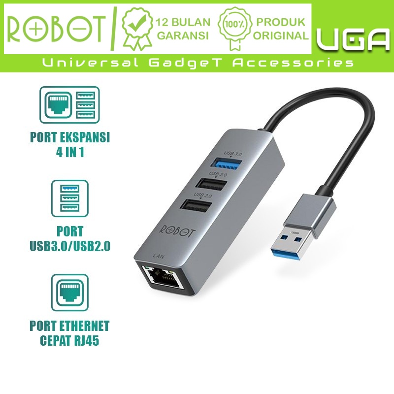 Jual USB Hub ROBOT HEA100 USB Hub 4 in 1 USB 3.0 / 2.0 Ethernet Adapter ...