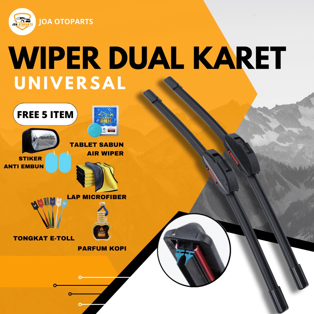 Jual Wiper Dual Karet / Double Karet Universal Model Karet Ganda Dobel Karet Blade Frameless ...