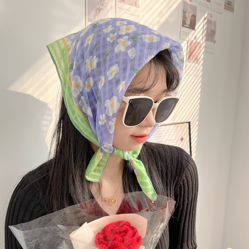 Jual Little Maple - Treasure Transparant Korean Square Shawl / Flower ...