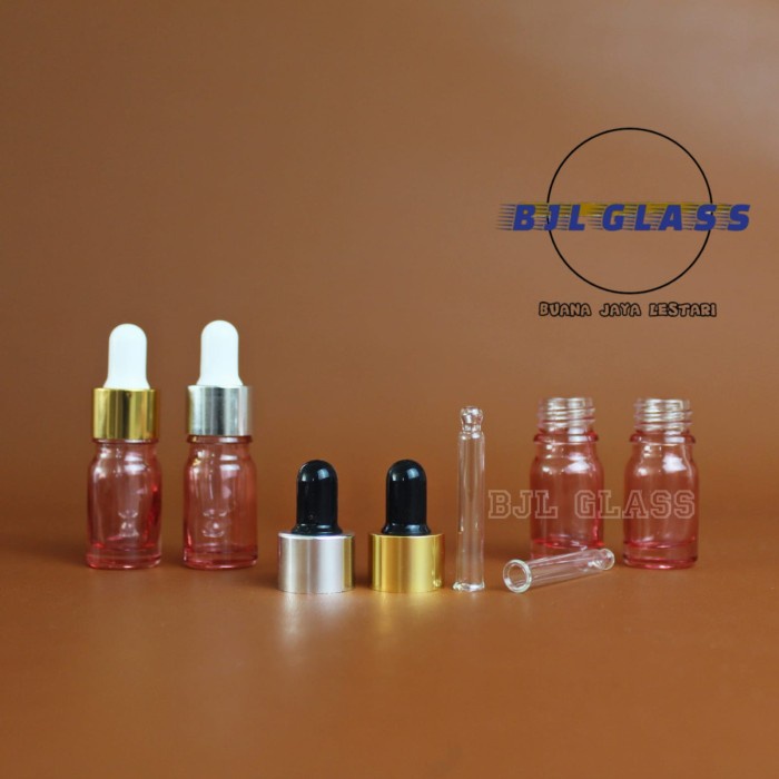 Jual botol kaca pipet 5ml pink / botol kaca serum 5ml pink ring ...