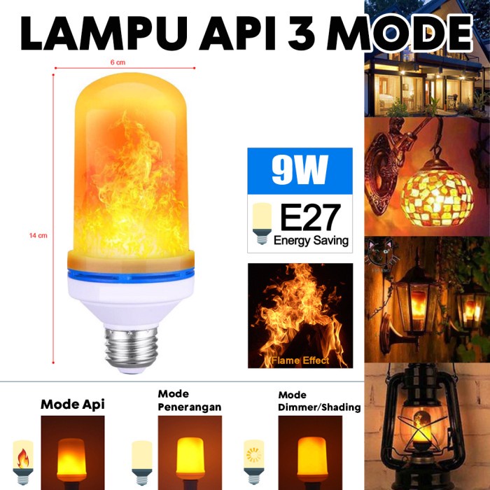 Jual Lampu Api Obor LED Bohlam 3in1 3 Mode Efek Api Flame Effect Bulb ...