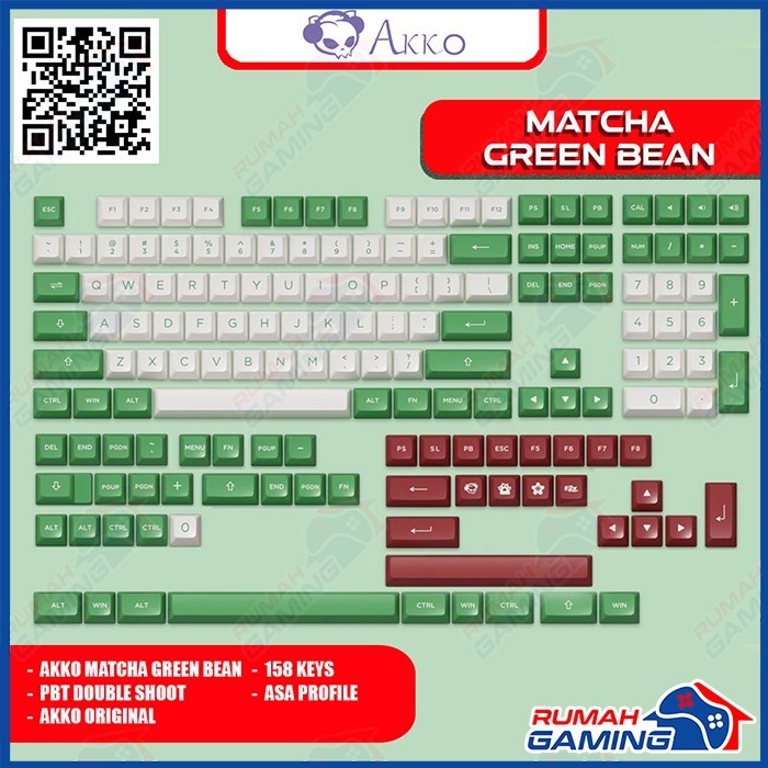 Jual KEYCAP - KEYCAPS - ASA - AKKO MATCHA GREEN BEAN - PBT KEYCAP - 158 ...