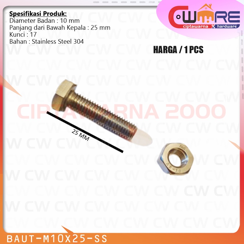 Jual Baut Mur Hex Stainless Steel 304 M10 X 25 Pengencang - Cw1 | Shopee Indonesia