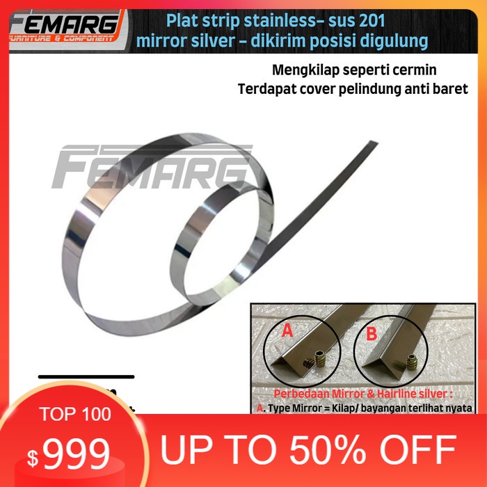 Jual DEKORASI DINDING/ STIKER DINDING/ PLAT STRIP MIRROR 10mmx305cm T:0 ...