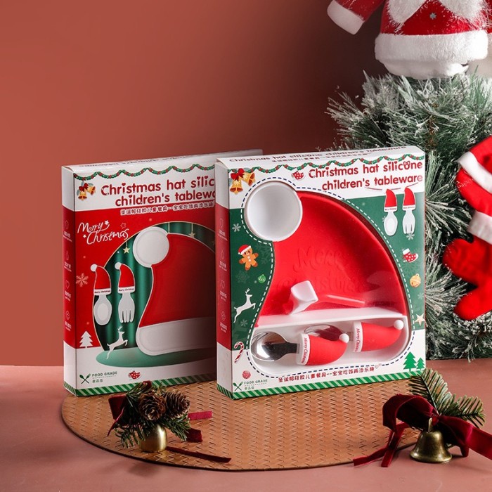 Jual Piring Silikon Sendok Garpu Set Tema Natal / Hadiah Natal Anak Set ...