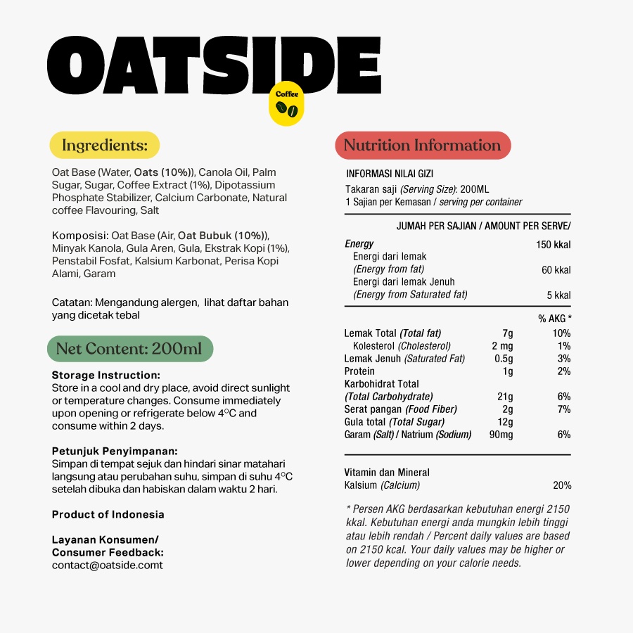 Jual OATSIDE Mini Straw Oat Milk Coffee 200ml (6pcs) (Kemasan dengan ...