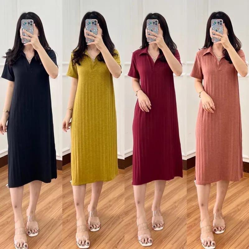 Jual MATILDA KNIT SLIT DRESS CNY POLOS RIB RAJUT PREMIUM DRESS KERAH COLLAR | Shopee Indonesia