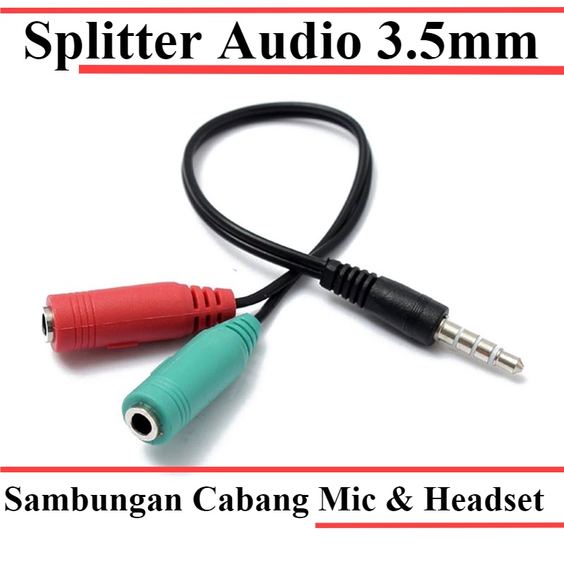 Jual Jack Audio Splitter untuk Mic dan Earphone 3.5mm Male to 3.5mm ...