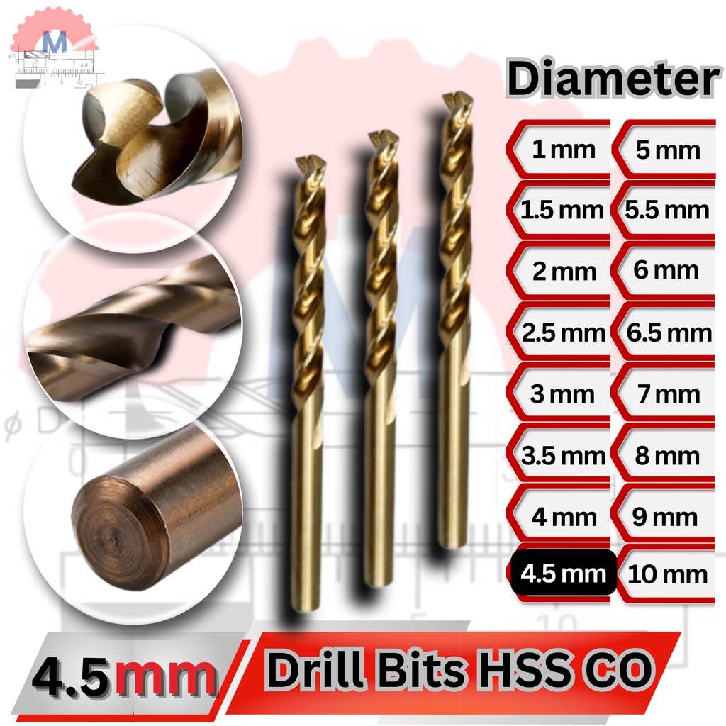 Jual Drill Bits HSS Cobalt 4.5mm Mata Bor Besi Serbaguna HSS Kobalt ...