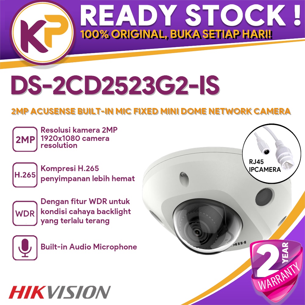 Jual HIKVISION DS-2CD2523G2-IS 2MP ACUSENSE AUDIO FIXED MINI DOME IP CAMERA | Shopee Indonesia