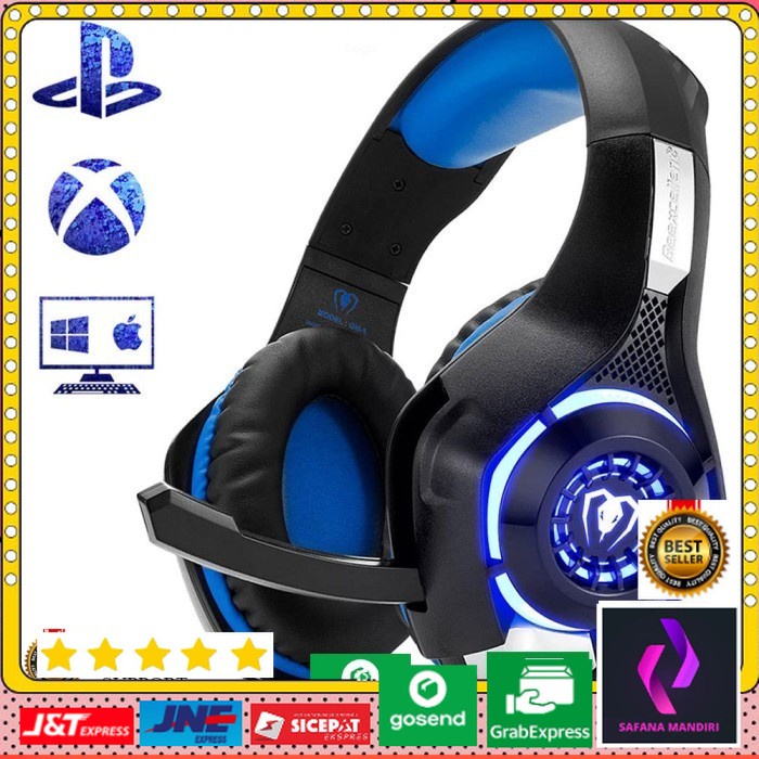 Jual Gaming Headphone Headset LED with Mic Beexcellent GM1 Blue ...