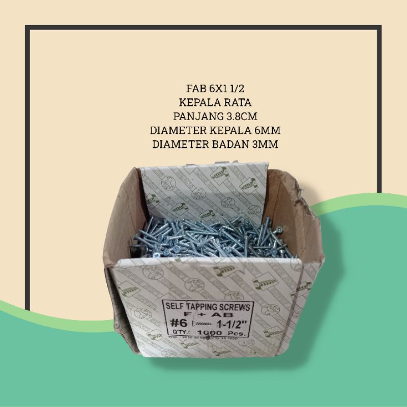 Jual Skrup SEKRUP FAB LION 6 X 1 1/2 Self Tapping Screws KEPALA RATA ...