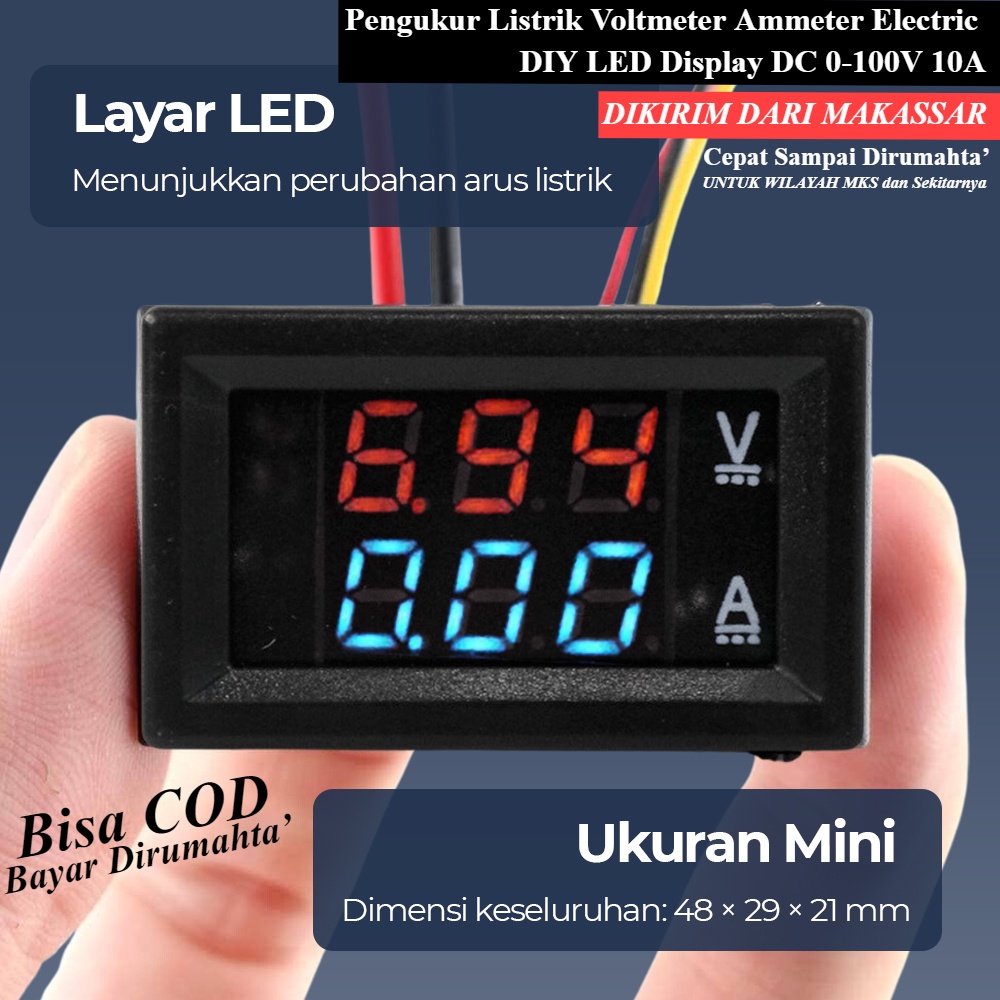 Jual UPG - Ukuran Mini - DC 0-100V 10A Digital Volt Meter Ammeter Dual - Alat Pengukur Listrik ...