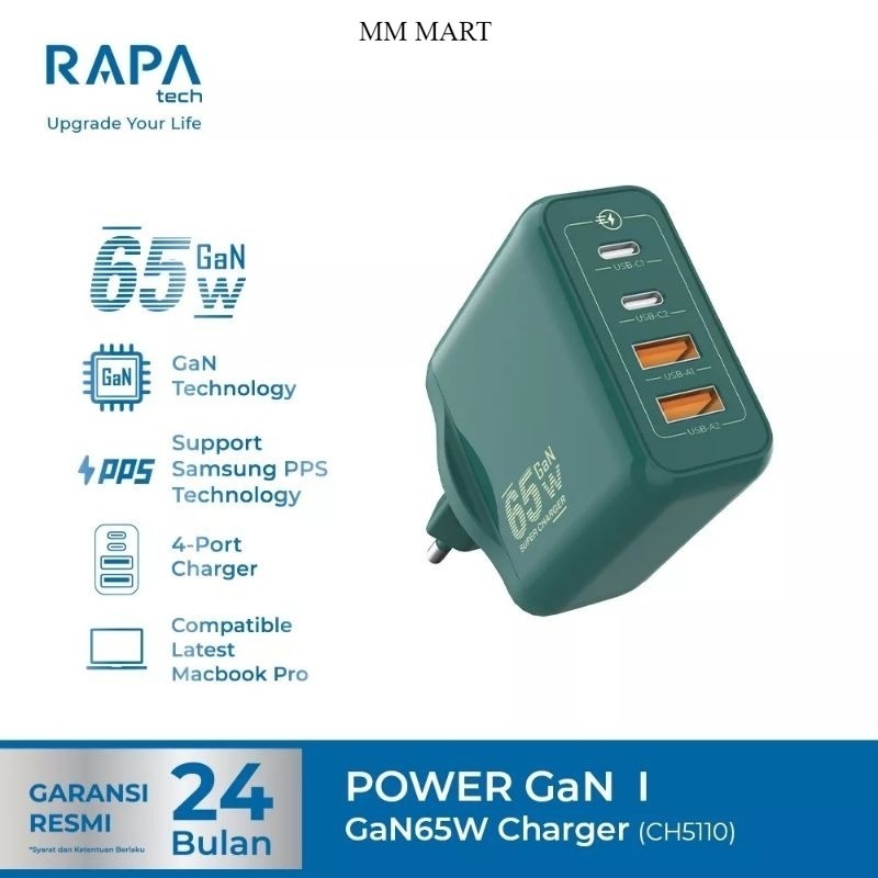 Jual RAPA tech CH5110 POWER GAN I Fast Charger GaN 65W 4 Port | Shopee ...