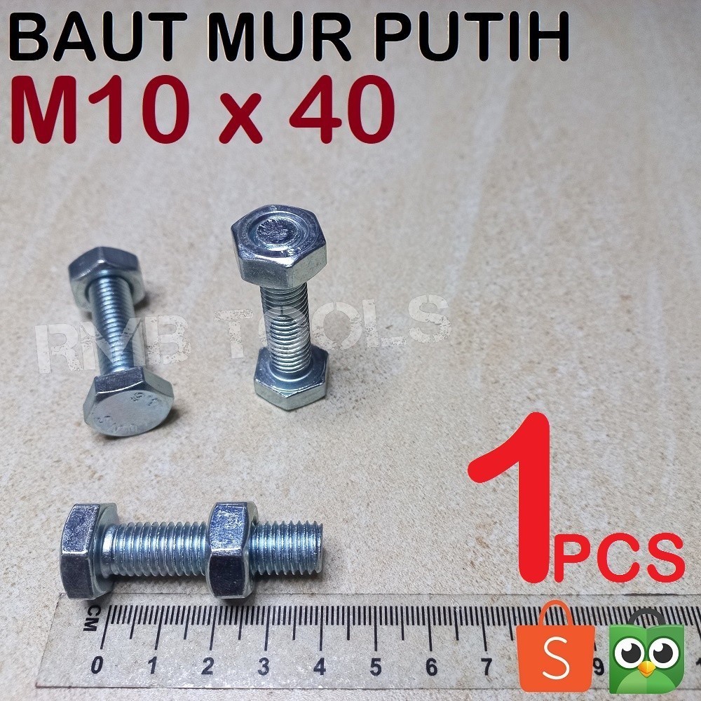 Jual M10x40 Baut Mur Besi Putih BMP Kunci 17 Pitch 1.50 M10 / BMP M10 x 40 Grade 4.6 Baut 17 ...