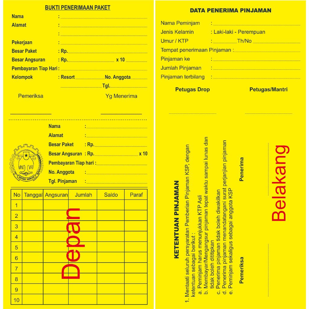 Jual Kartu Angsuran Koperasi / Kartu Pinjaman Koperasi Mingguan Custom ...
