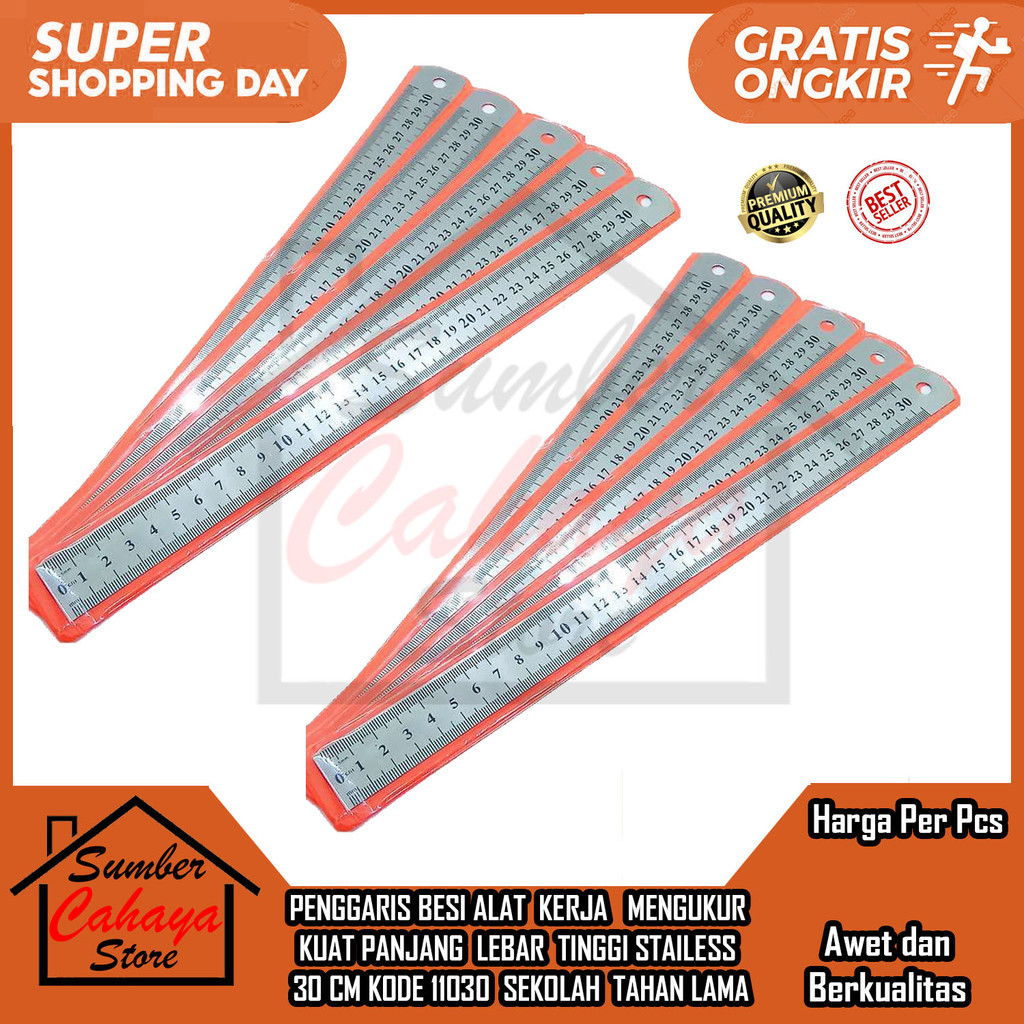 Jual Mistar Penggaris Besi 30 Cm Alat Ukur Metal Stainless Peralatan Sekolah Kantor Garis Lurus ...