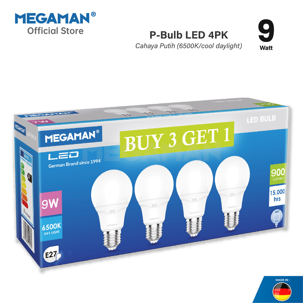 Jual Lampu bohlam LED MEGAMAN YTA60Z1 9W 4PK 170-240V 6500K/Putih | Shopee Indonesia