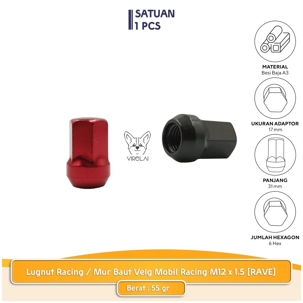 Jual [SATUAN] Lugnut Racing / Mur Baut Velg Mobil Racing M12 x 1.5 / 1. ...