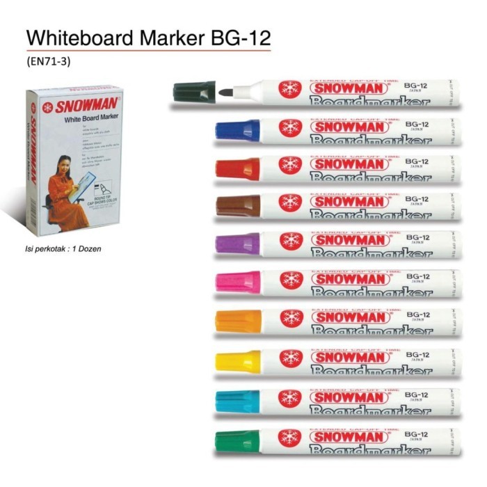 Jual Spidol Papan Tulis Snowman BG-12 non permanent White Board Marker ...