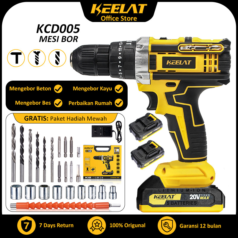 Jual KEELAT KCD005/KCD007/KCD009 20V Mesin Bor 2Baterai 10MM Cordless ...