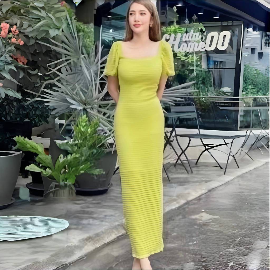 Jual Long Dress Basic Stretch Lengan Pendek Dress Sabrina Model Vintage ...