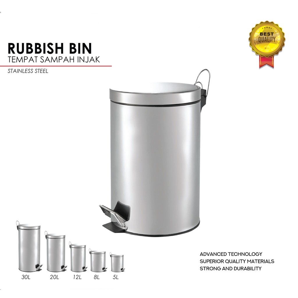 Jual Tempat Tong Sampah 12 / 20 / 30 Liter Stainless Injak Rubbish Bin Tutup Stainless SUBRON ...