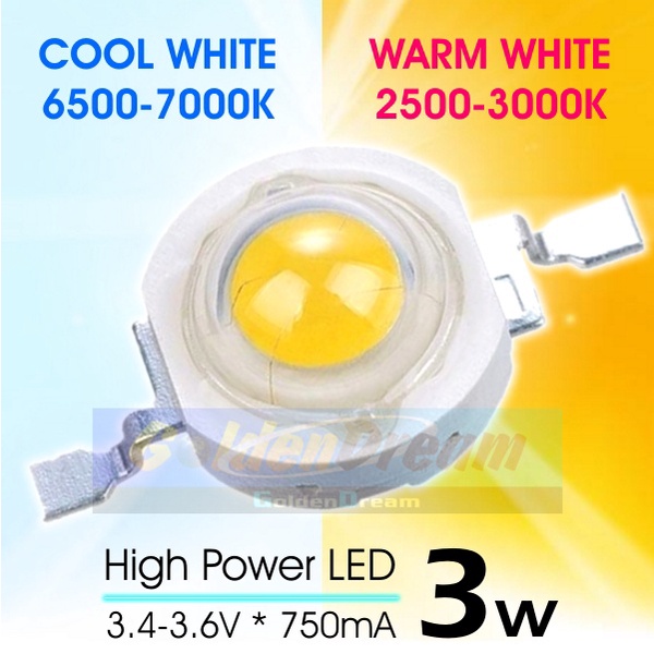 Jual LED 3W Putih dan Warm White Kuning Pijar High Power Light 3 Watt ...