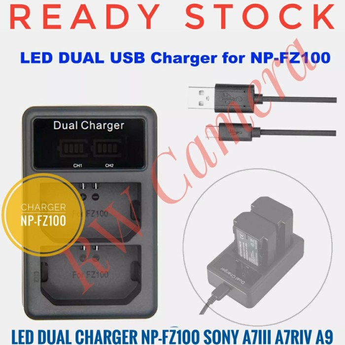 Jual Dual Charger Sony NP-FZ100 A7III A7RIV A9 A7IV A7RIII Double LED ...