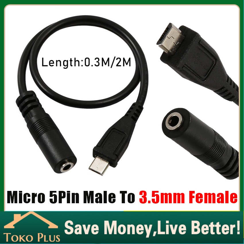 Jual Jack Aux Audio Adapter Micro USB B 5 Pin Male To 3-Pole 3.5mm ...