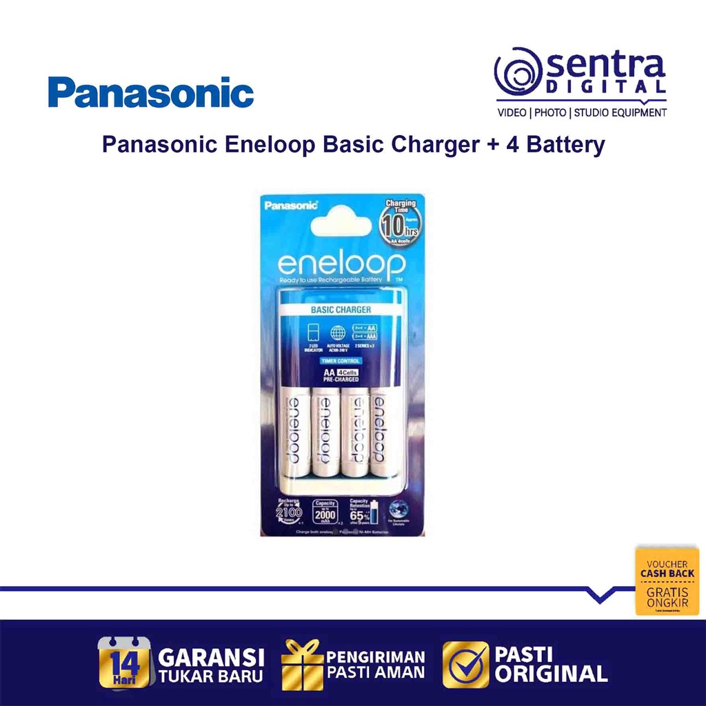 Jual Panasonic Eneloop Basic Charger with 4 Battery 2000 mAh | Shopee ...