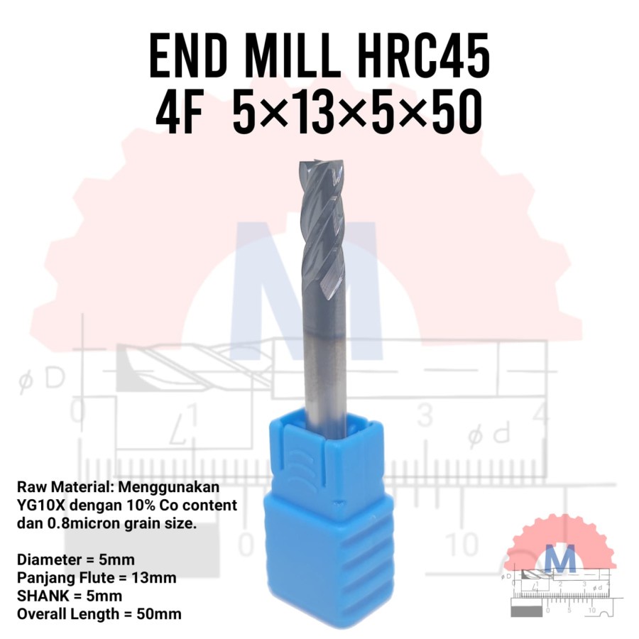 Jual Endmill 1mm 2mm 3mm 4mm 5mm 6mm 8mm 10mm 12mm 4F HRC45 End mill ...