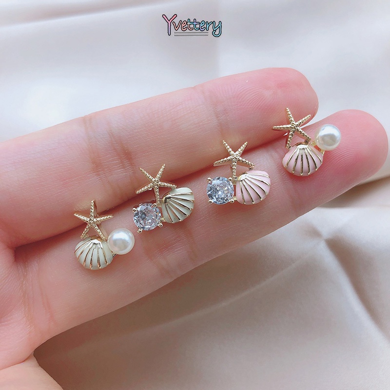 Jual COD ️ S925 Silver Starfish Shell Earrings Summer Summer Anting ...