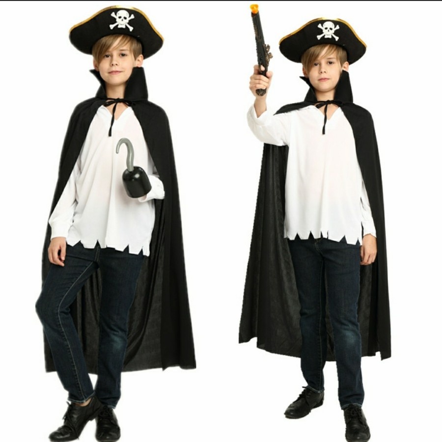 Jual {OLD} Black Pirate cape cloak kostum halloween anak jubah bajak ...