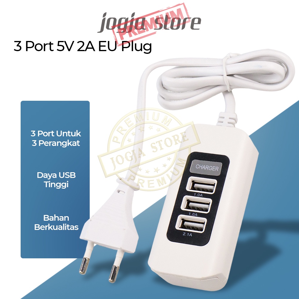 Jual Colokan Listrik USB Hub 3 Port 2A EU Plug Power Strip Charger ...