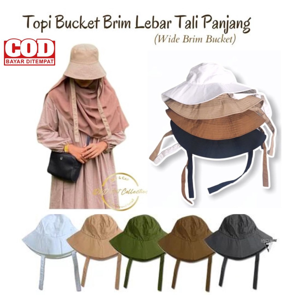 Jual TERMURAH Topi Wide Bucket Hat Pantai Polos Tali Bahan Drill Ala ...