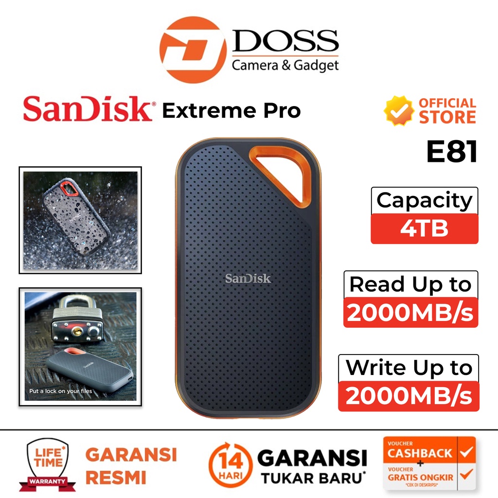 Jual Sandisk Extreme Pro Portable SSD 4TB 2000MB/s E81 | Shopee Indonesia