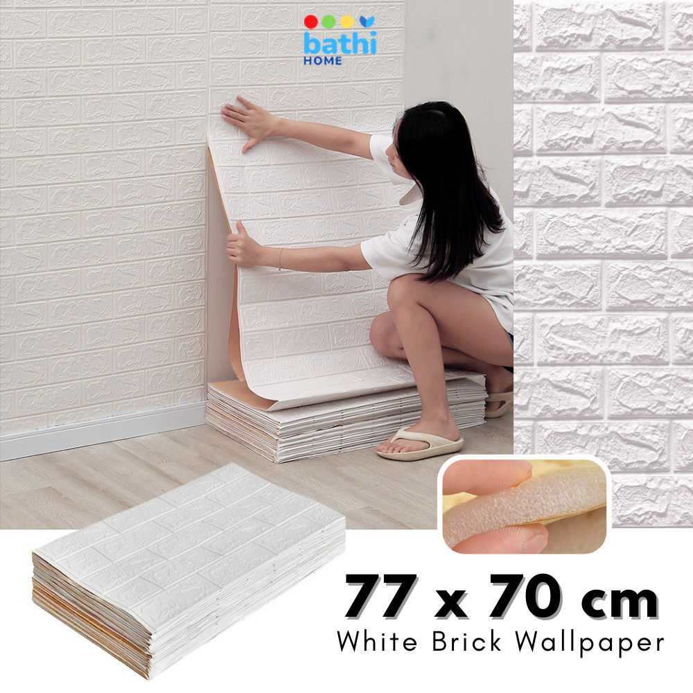 Jual Sticker Dinding 3D Wallpaper Bata Putih Busa PE Embos 70 x 77 cm | Shopee Indonesia