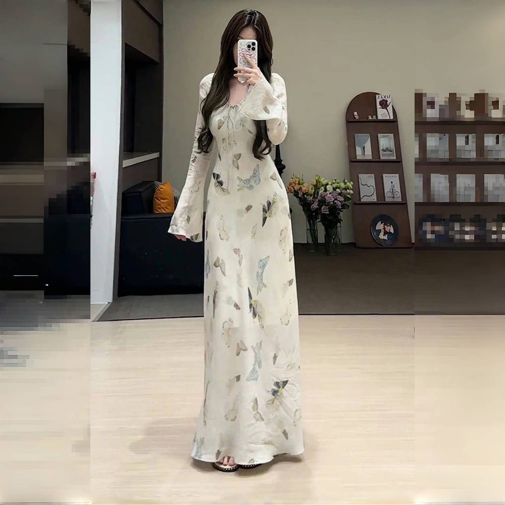 Jual Dress Vintage Gaun Sabrina Lengan Panjang Motif Bunga M684 ...