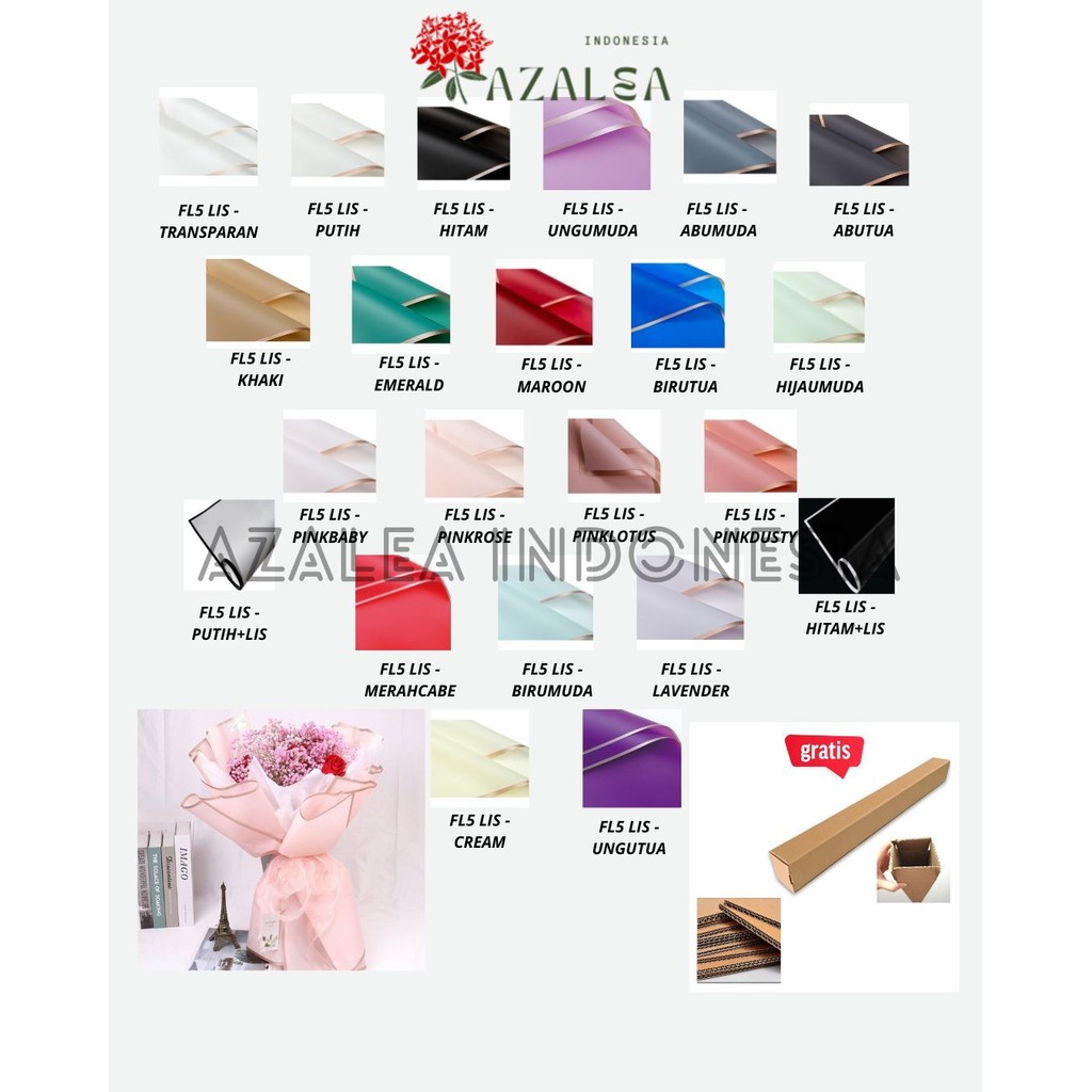 Jual AZALEA - FL5 LIS 5Lembar-Kertas Bunga Buket Transparan List Emas ...