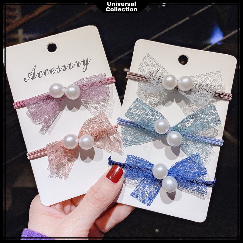 Jual IKATAN RAMBUT KOREA PITA MUTIARA IMPORT / IKAT RAMBUT KARET MOTIF ...