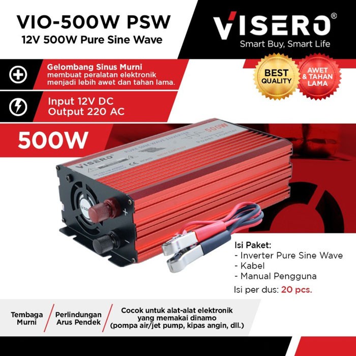 Jual Visero Power Inverter Pure Sine Wave 500 Watt 12V to 220V PSW JST NON COD | Shopee Indonesia