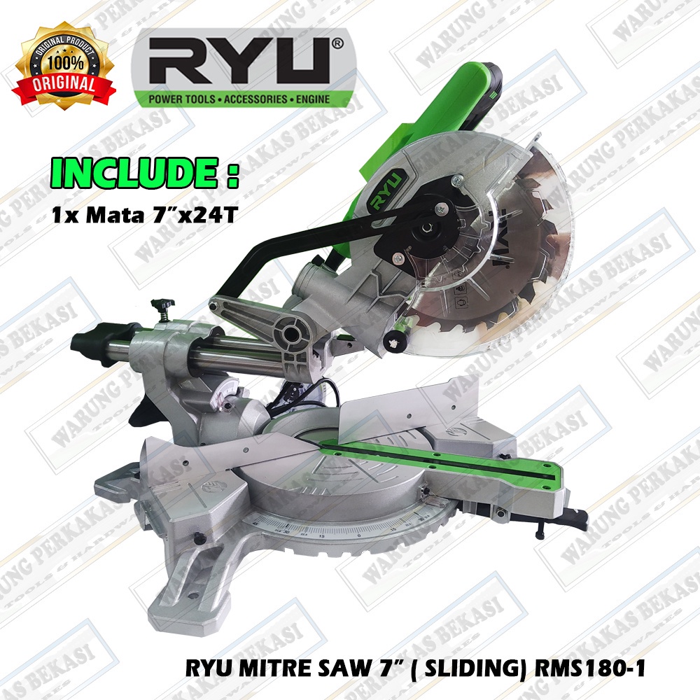Jual Ryu 7" Mitre Miter Saw Mesin Gergaji Potong Aluminium Kayu Siku RMS180-1 Sliding- Bisa COD ...