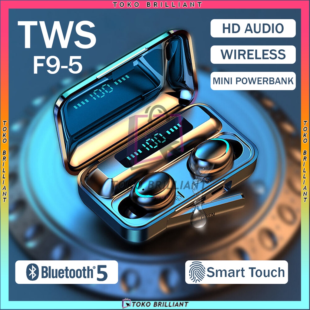 Jual [TERBARU] Powerbank TWS 2 in 1 F9-5 LED Wireless Earphone Headset Bluetooth with Mic ...
